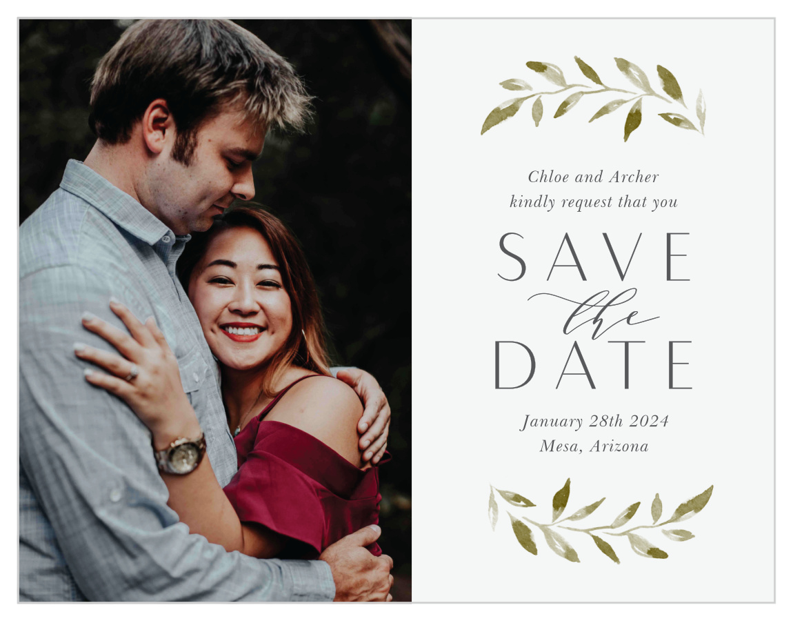 Evergreen Leaves LDS Save the Date Cards by Basic Invite