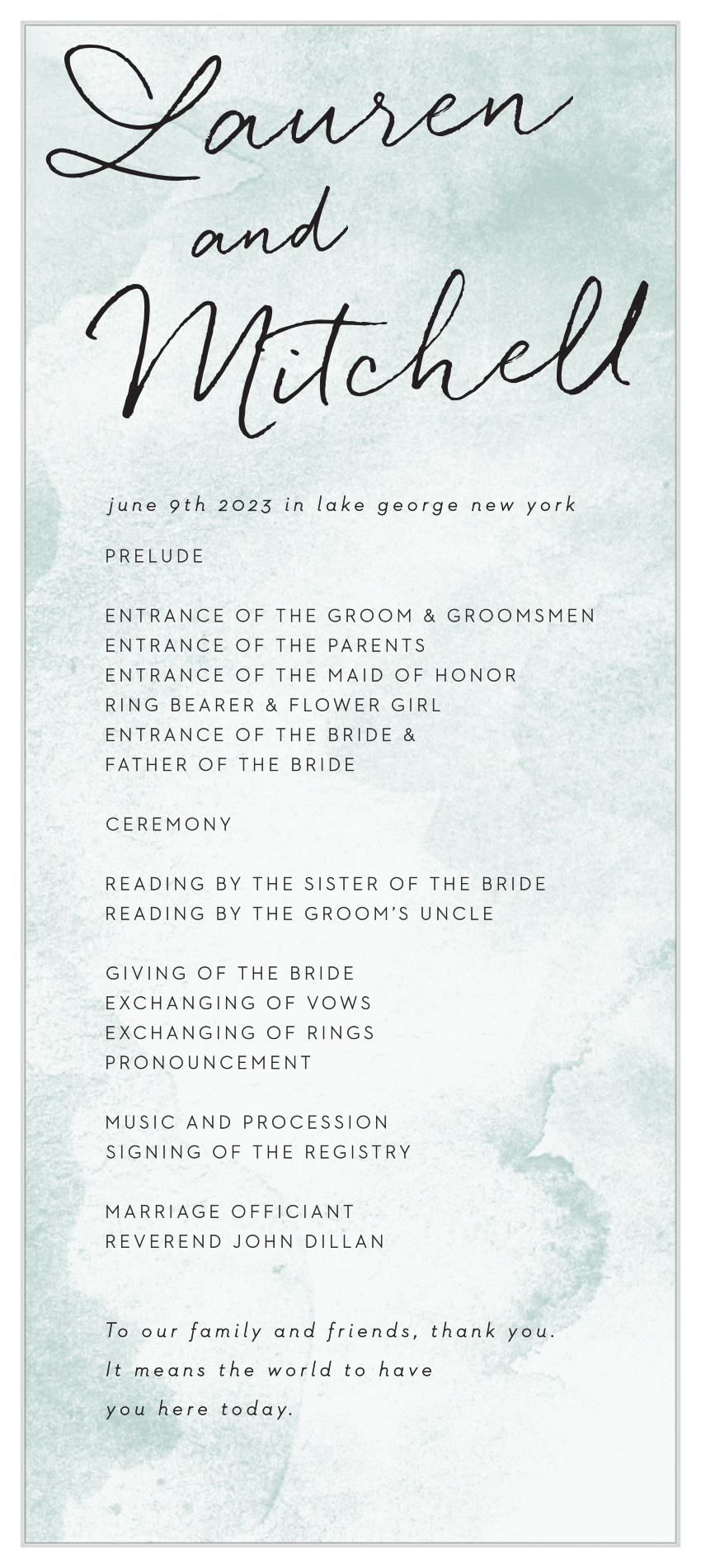 Watercolor Wash Tea Wedding Programs by Basic Invite