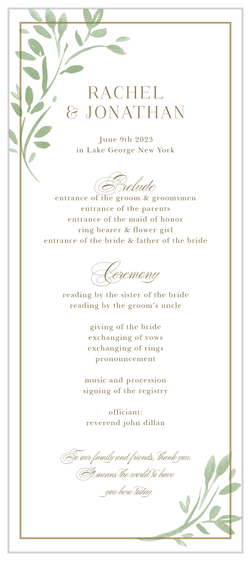Fairytale Leaves Tea Wedding Programs by Basic Invite
