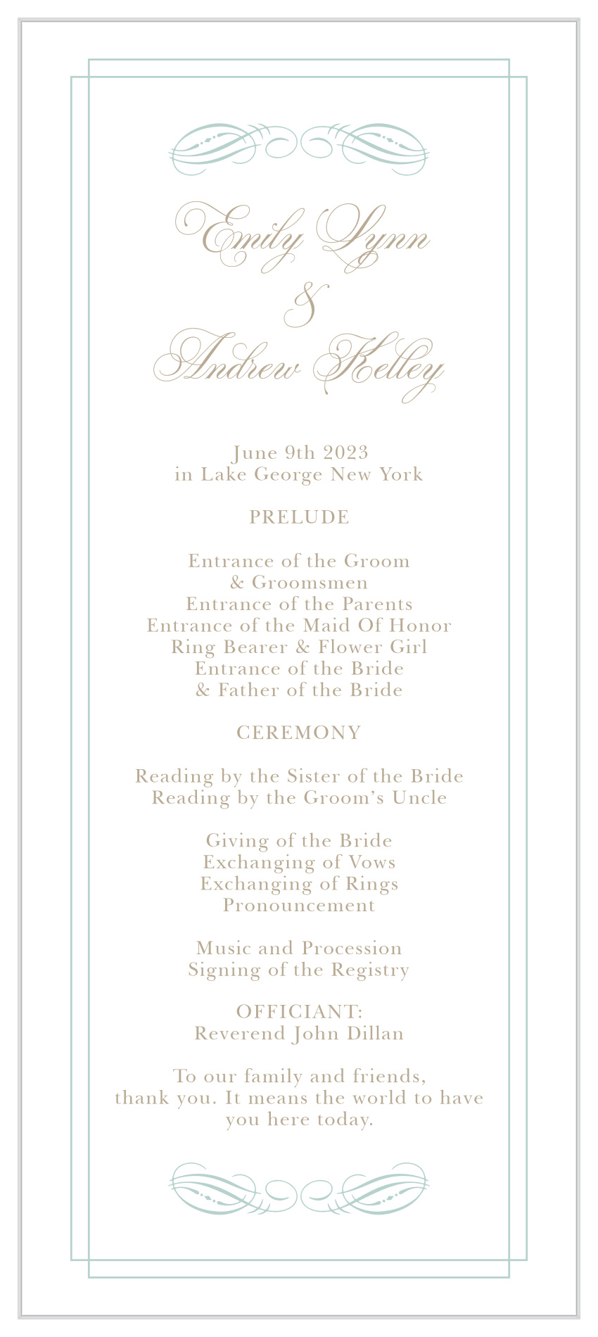 Emily Swash Tea Wedding Programs by Basic Invite