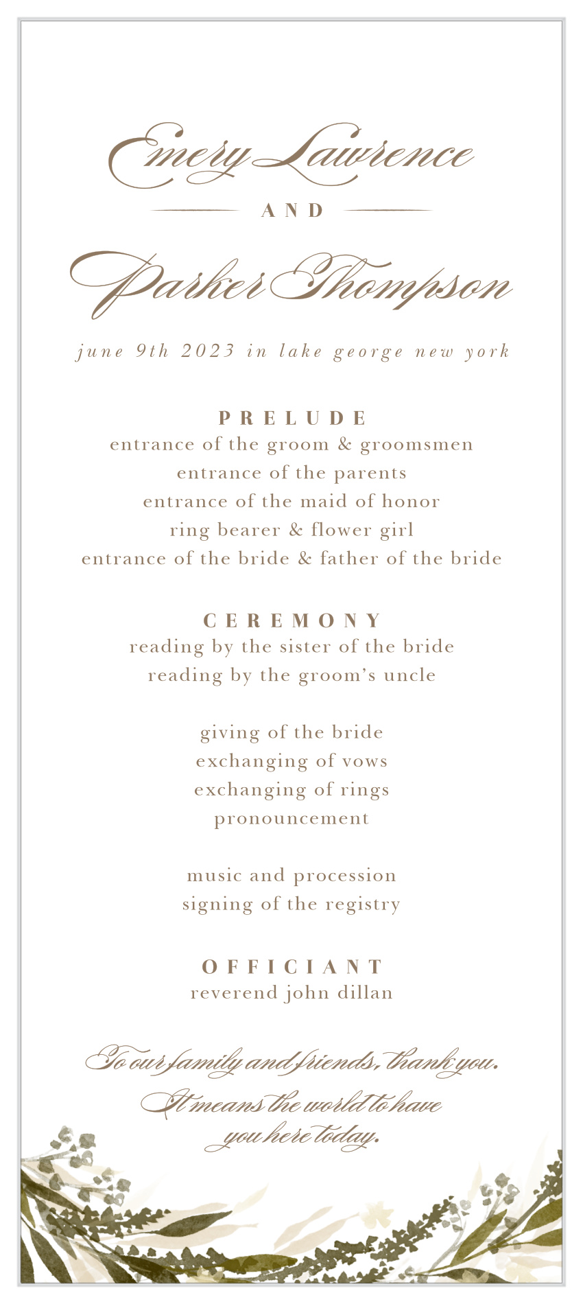 Elegant Wreath Tea Wedding Programs by Basic Invite