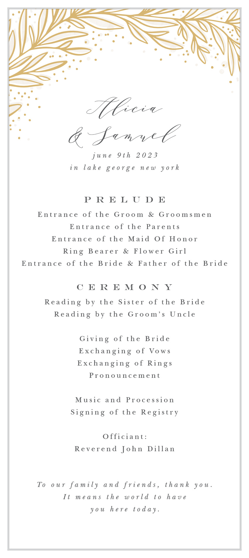 Draped Leaves Tea Wedding Programs by Basic Invite