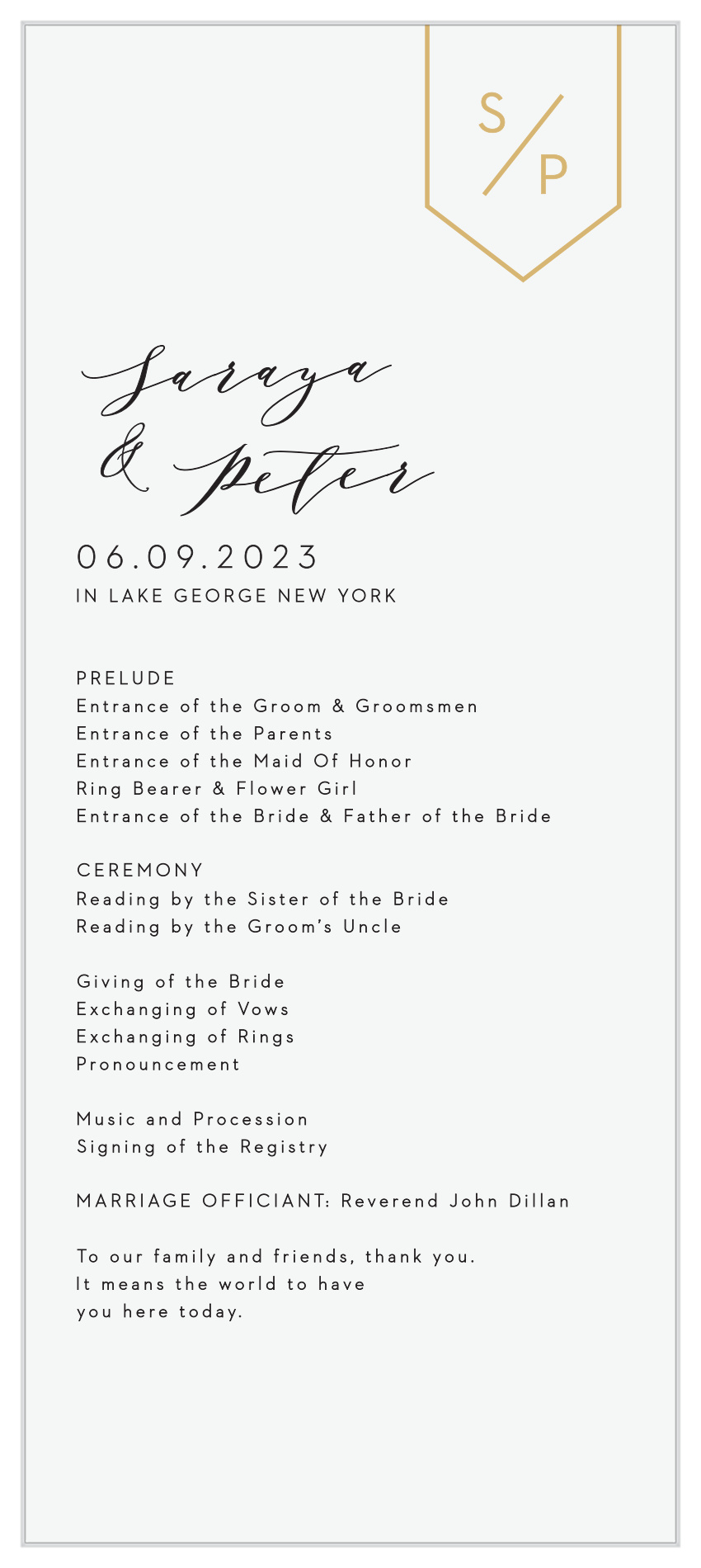 Minimalist Pennant Tea Wedding Programs by Basic Invite