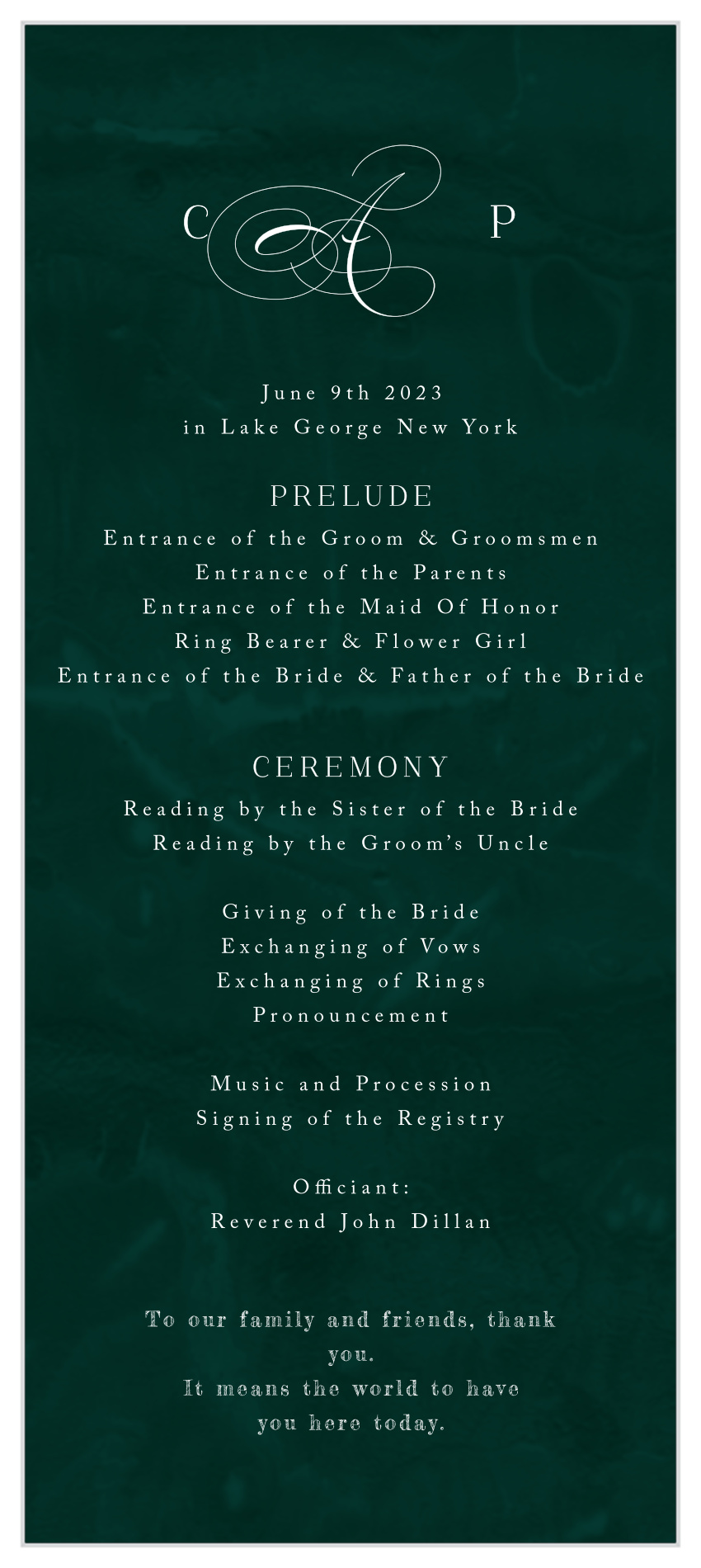 Formal Velveteen Tea Wedding Programs by Basic Invite