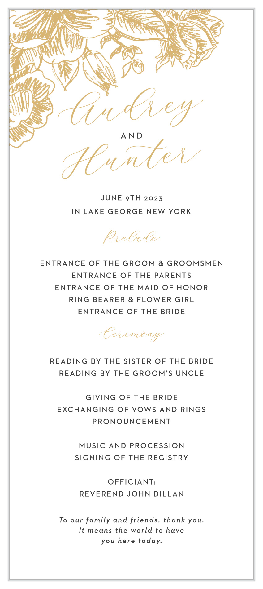 Golden Wildflowers Tea Wedding Programs by Basic Invite
