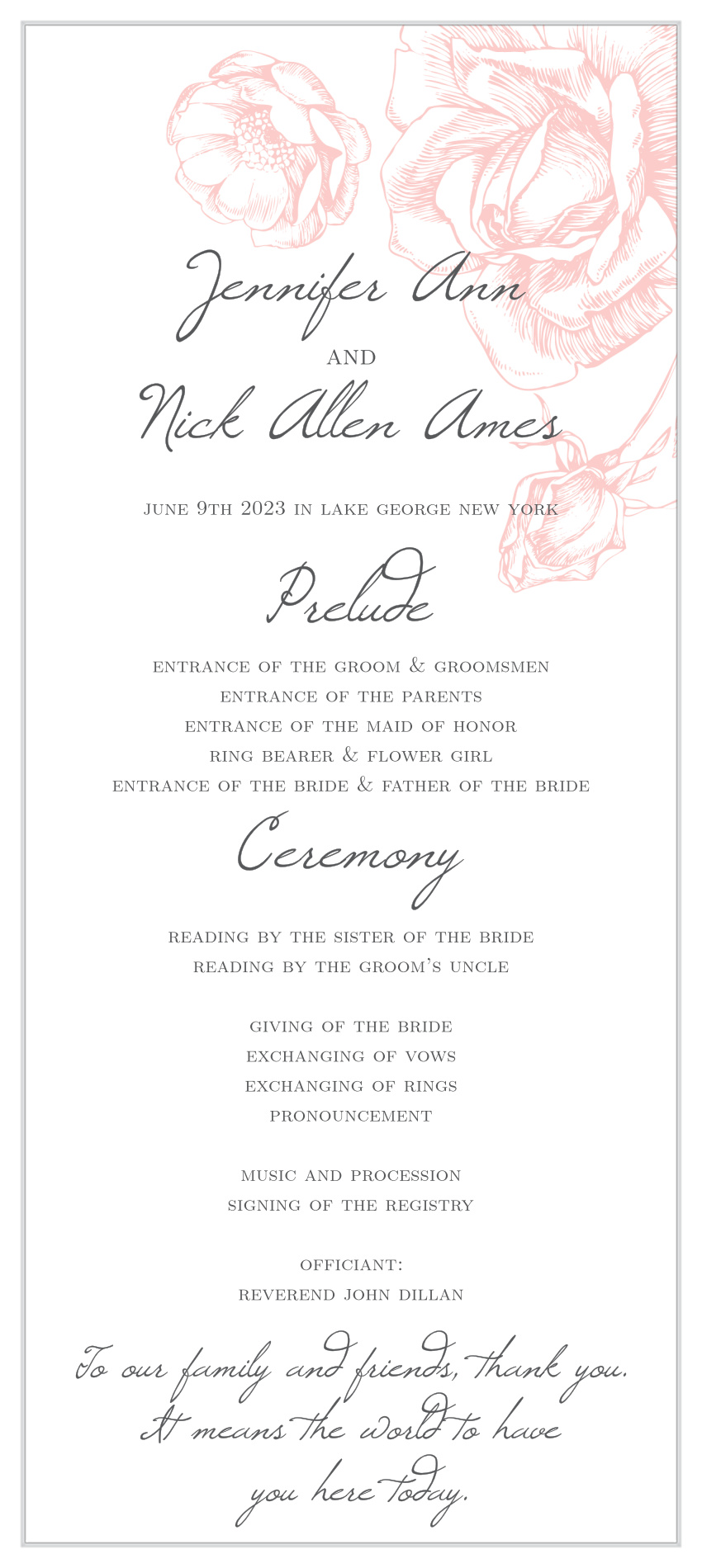 Illustrated Rose Tea Wedding Programs by Basic Invite