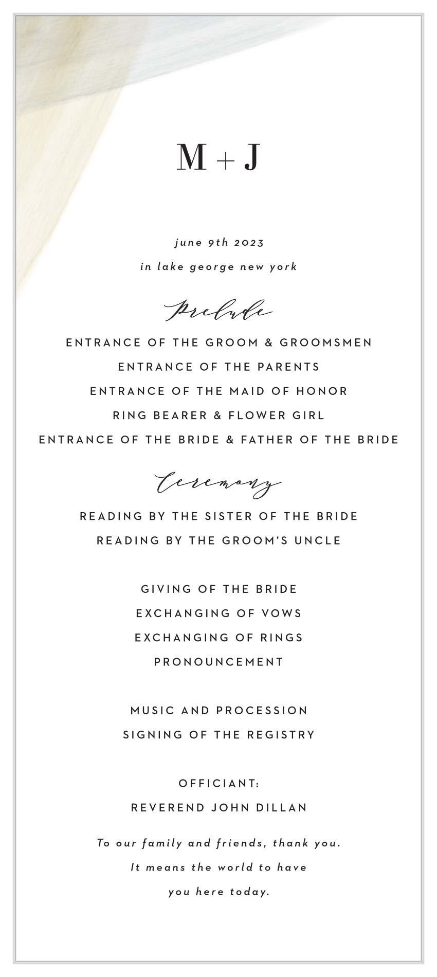 Luxe Watercolor Tea Wedding Programs by Basic Invite