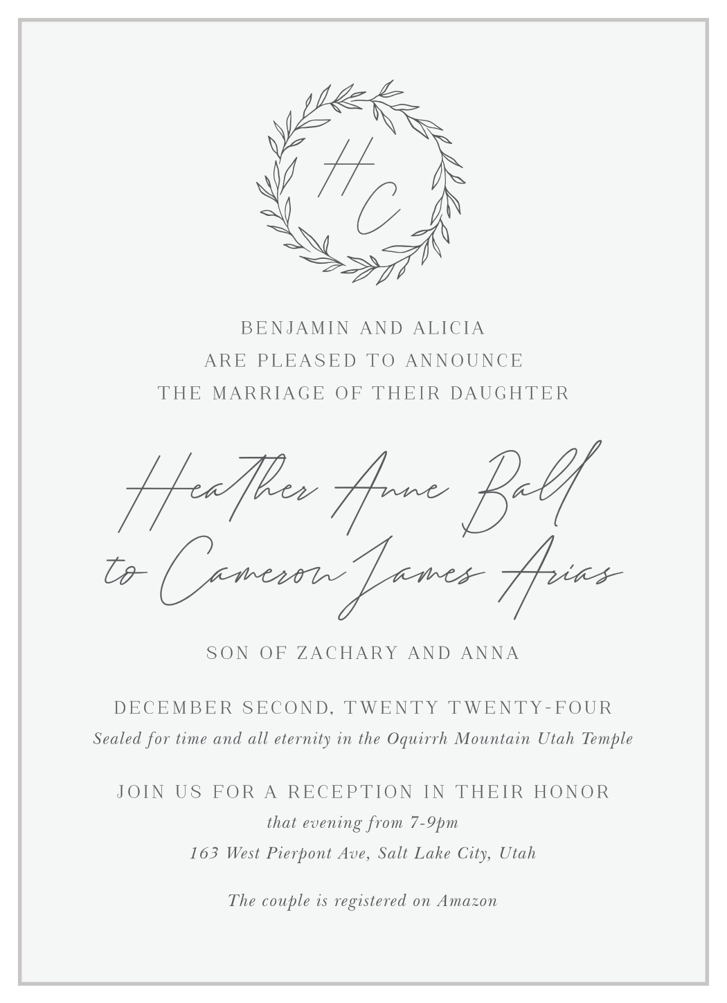 Leafy Monogram LDS Wedding Invitations by Basic Invite