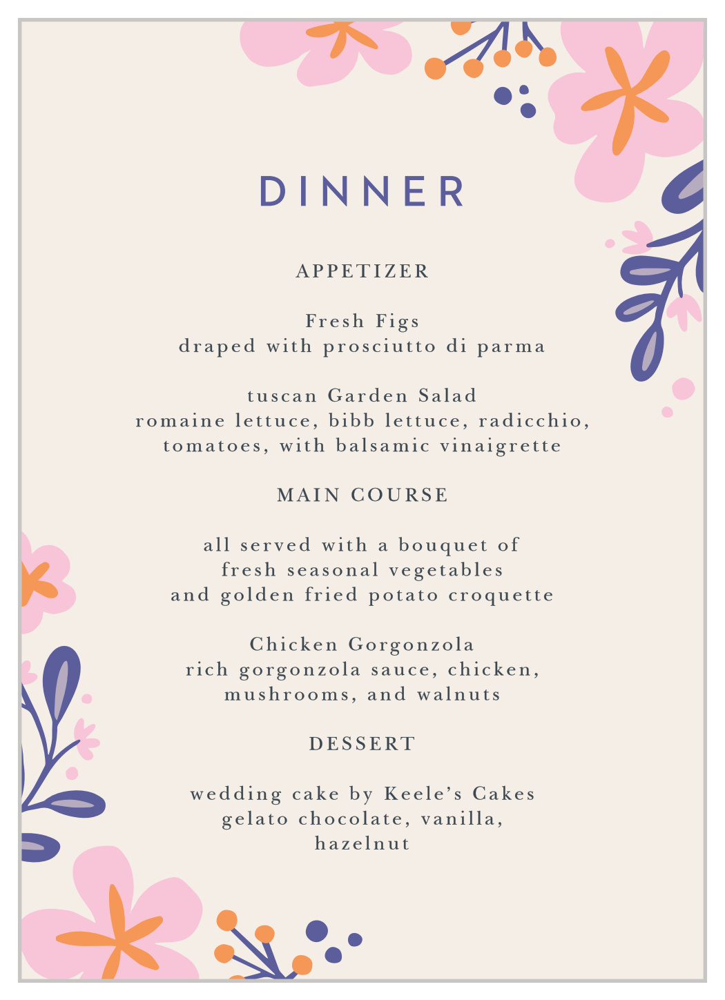 Fluid Florals Wedding Menus by Basic Invite
