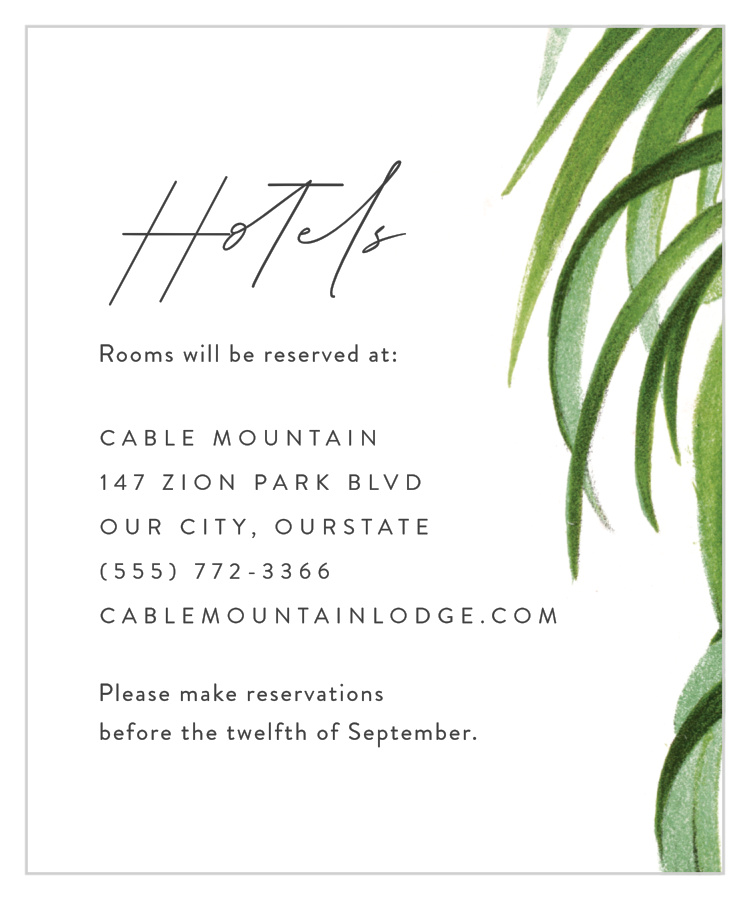 Painted Palm Accommodation Cards by Basic Invite