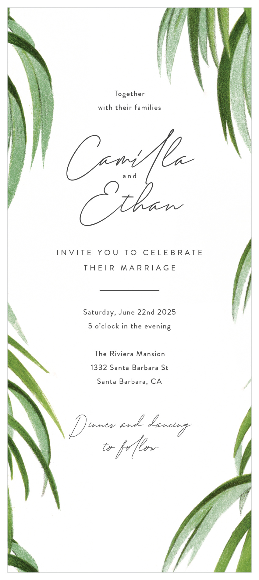 Painted Palm Tea Wedding Invitations by Basic Invite