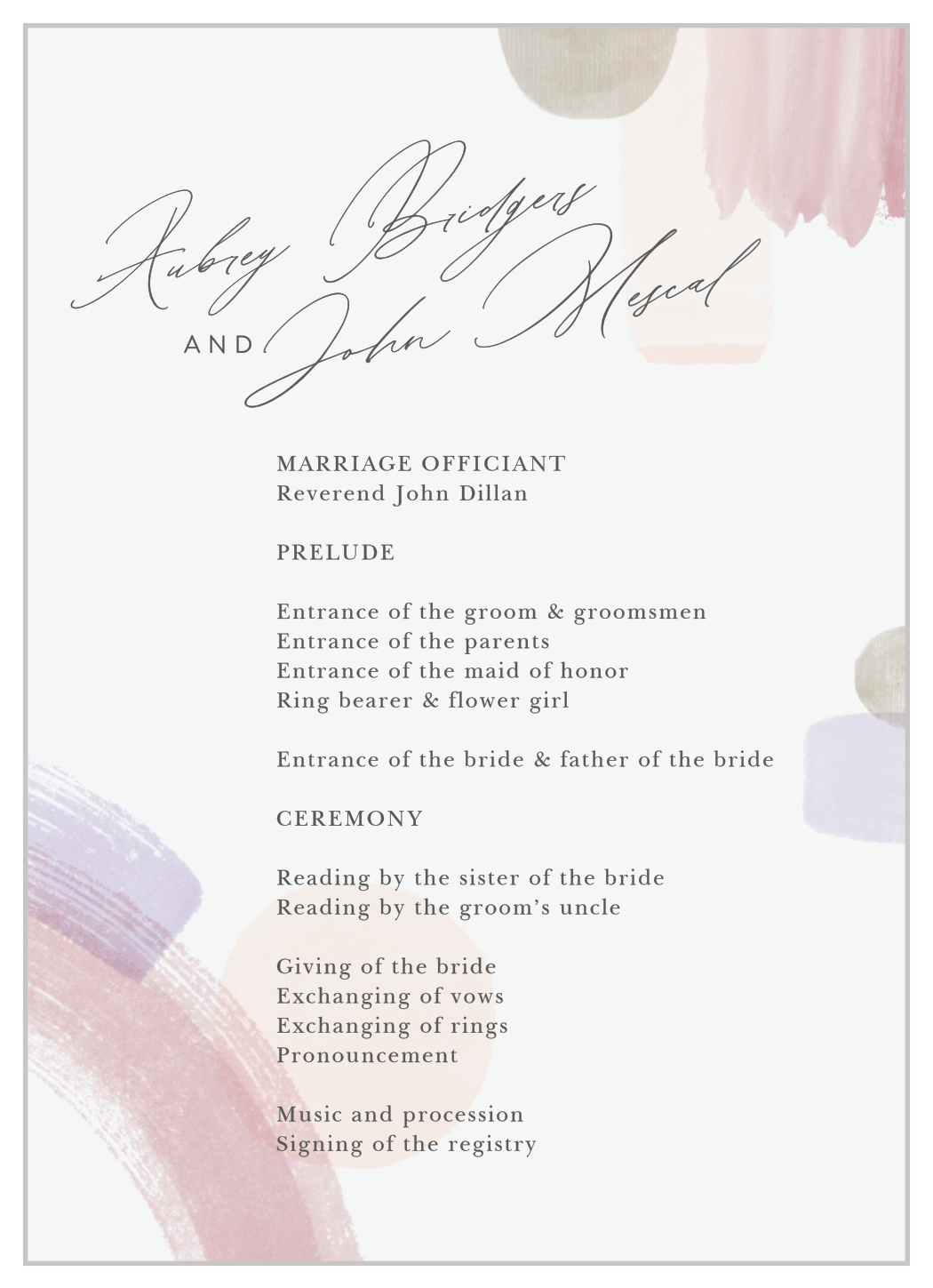 Painted Abstract Wedding Programs by Basic Invite