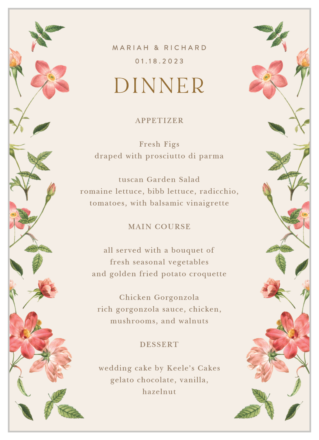 Foraged Florals Wedding Menus by Basic Invite