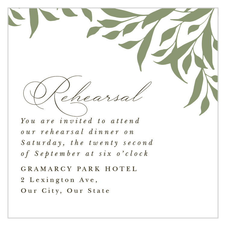 Leafy Crest Rehearsal Cards by Basic Invite