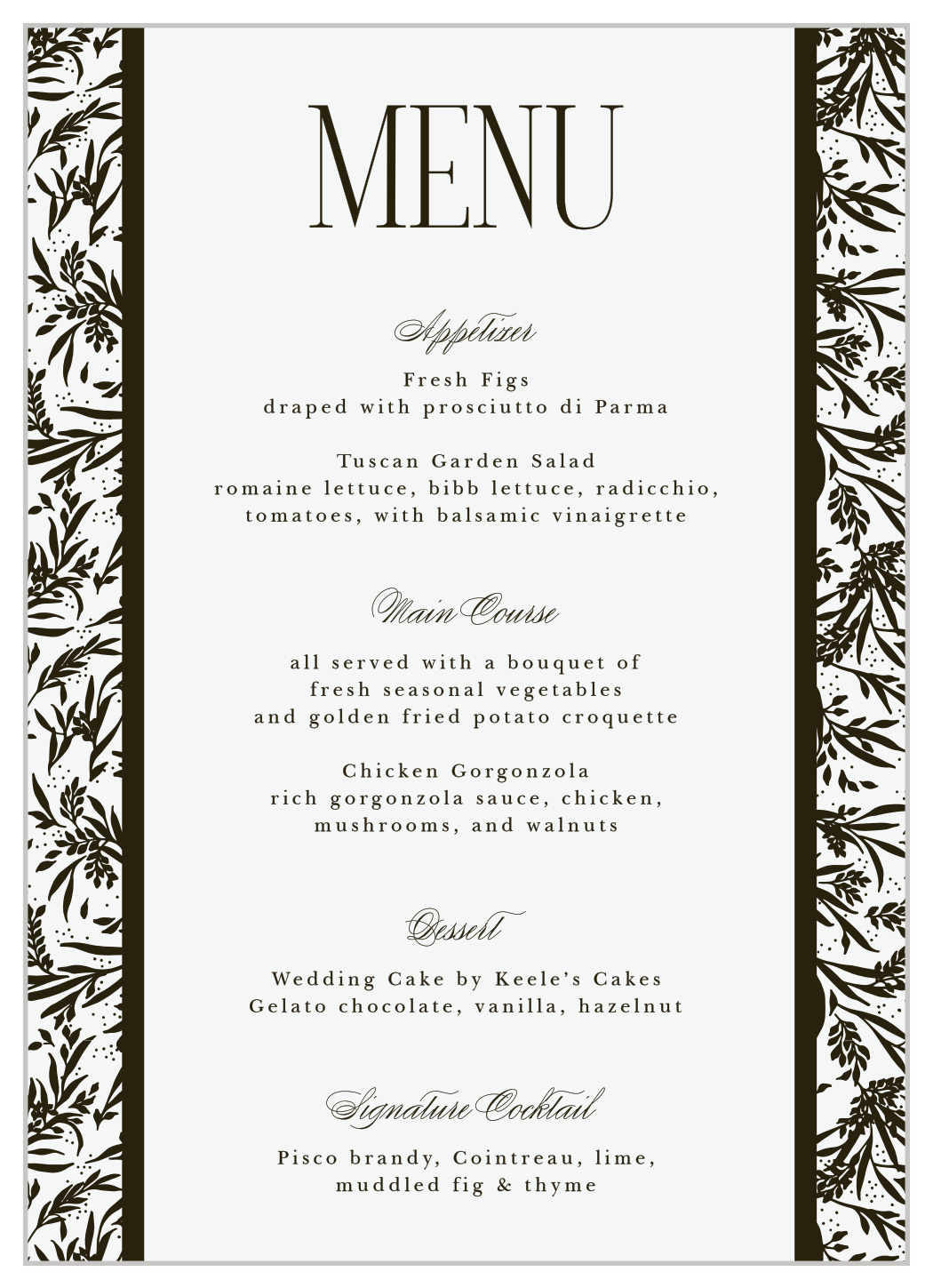 Wild Ophelia Wedding Menus by Basic Invite