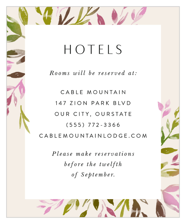 Vibrant Foliage Accommodation Cards by Basic Invite