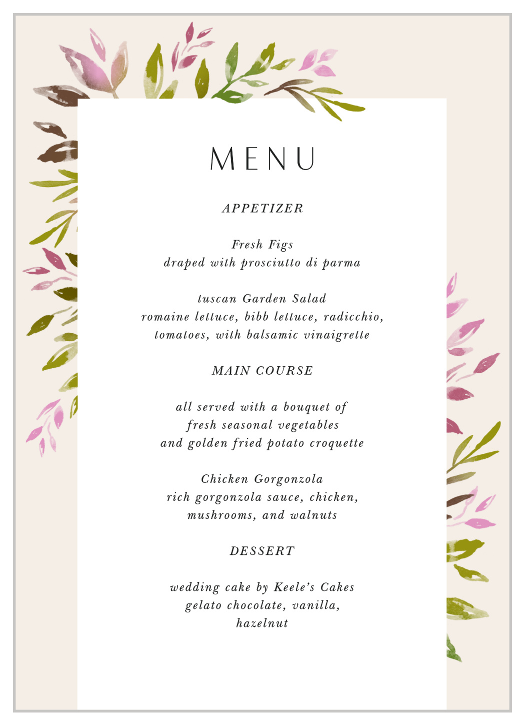 Vibrant Foliage Wedding Menus by Basic Invite