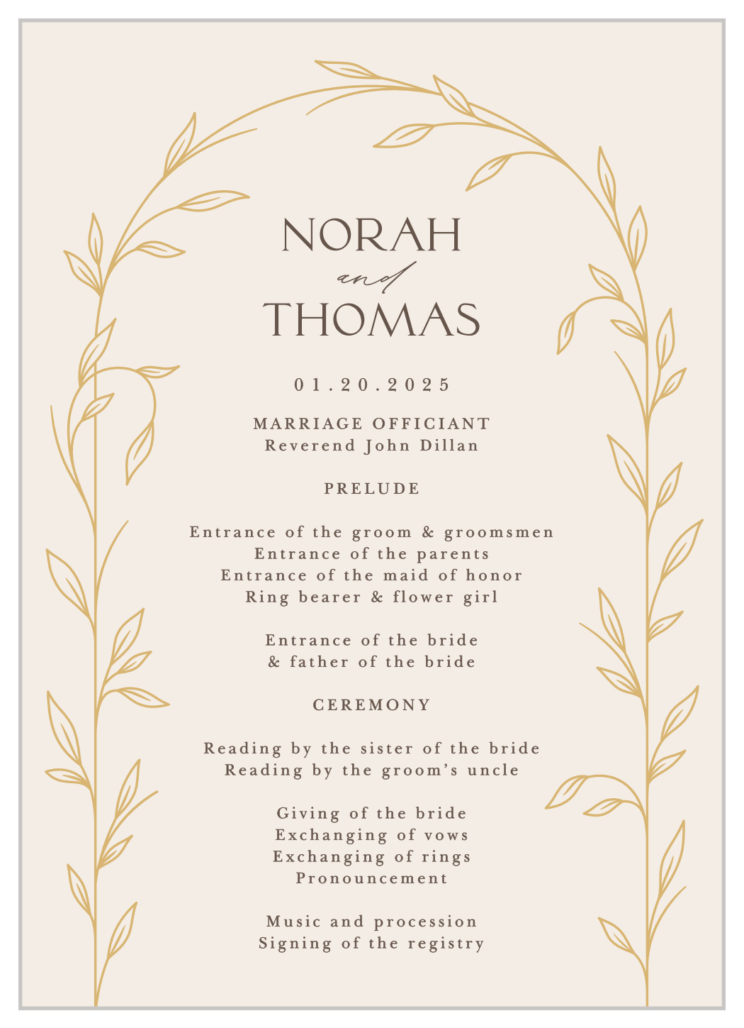 Arched Vine Wedding Programs by Basic Invite