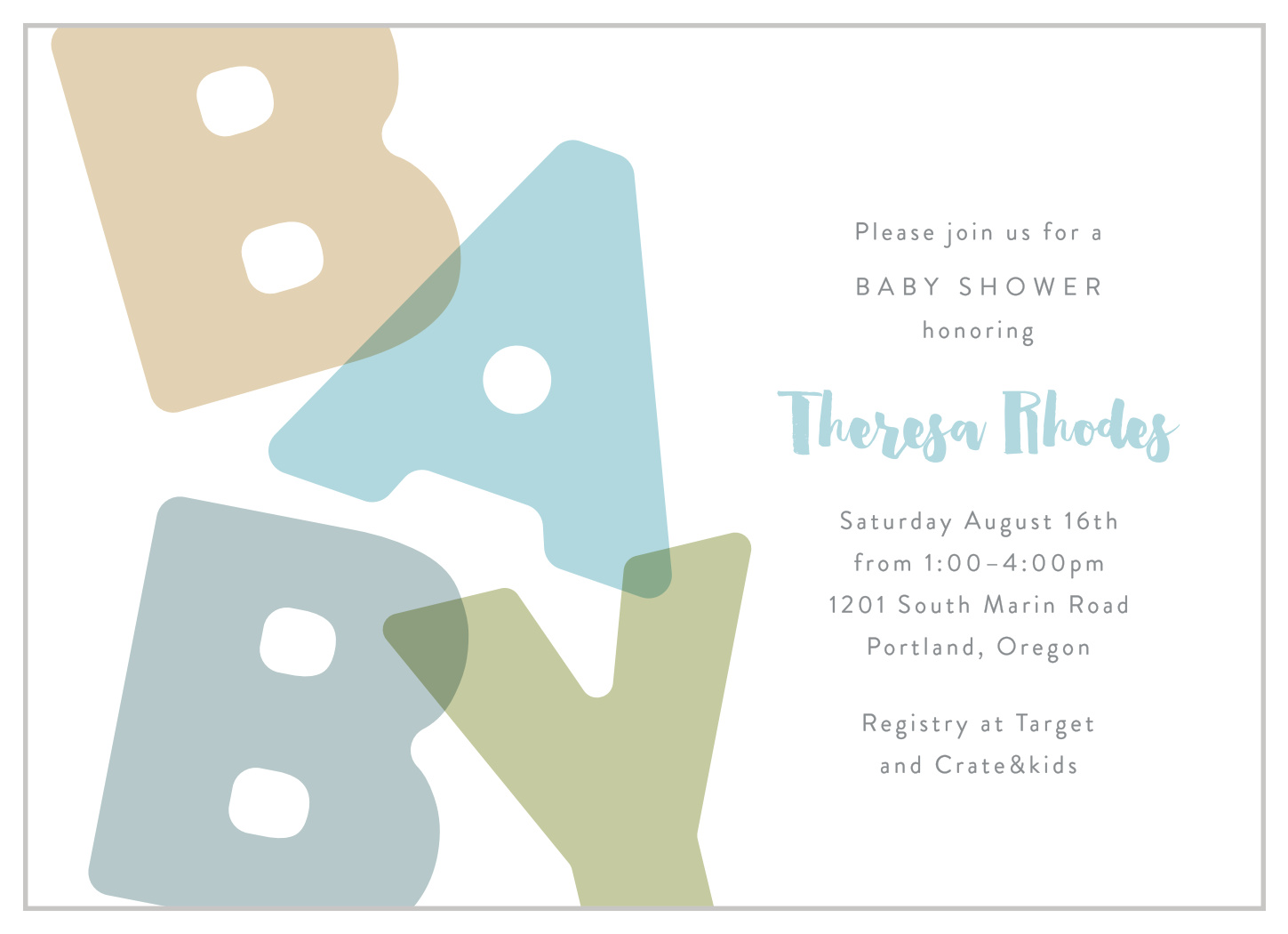 Stamped Overlay Baby Shower Invitations by Basic Invite