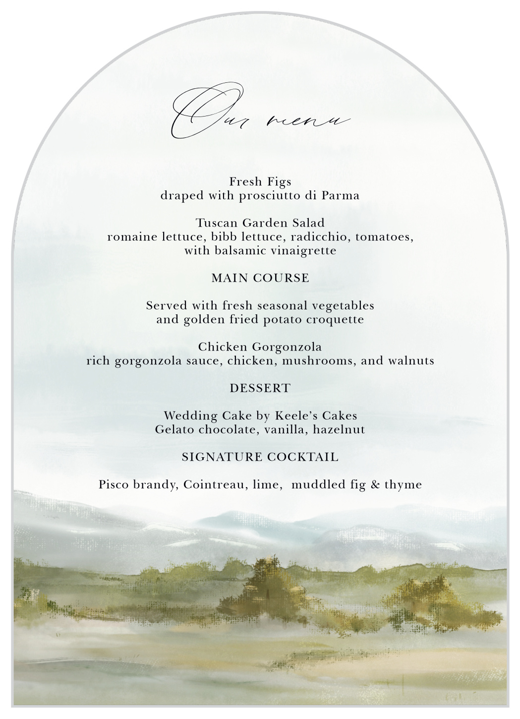 Mountain Painting Wedding Arch Menus by Basic Invite