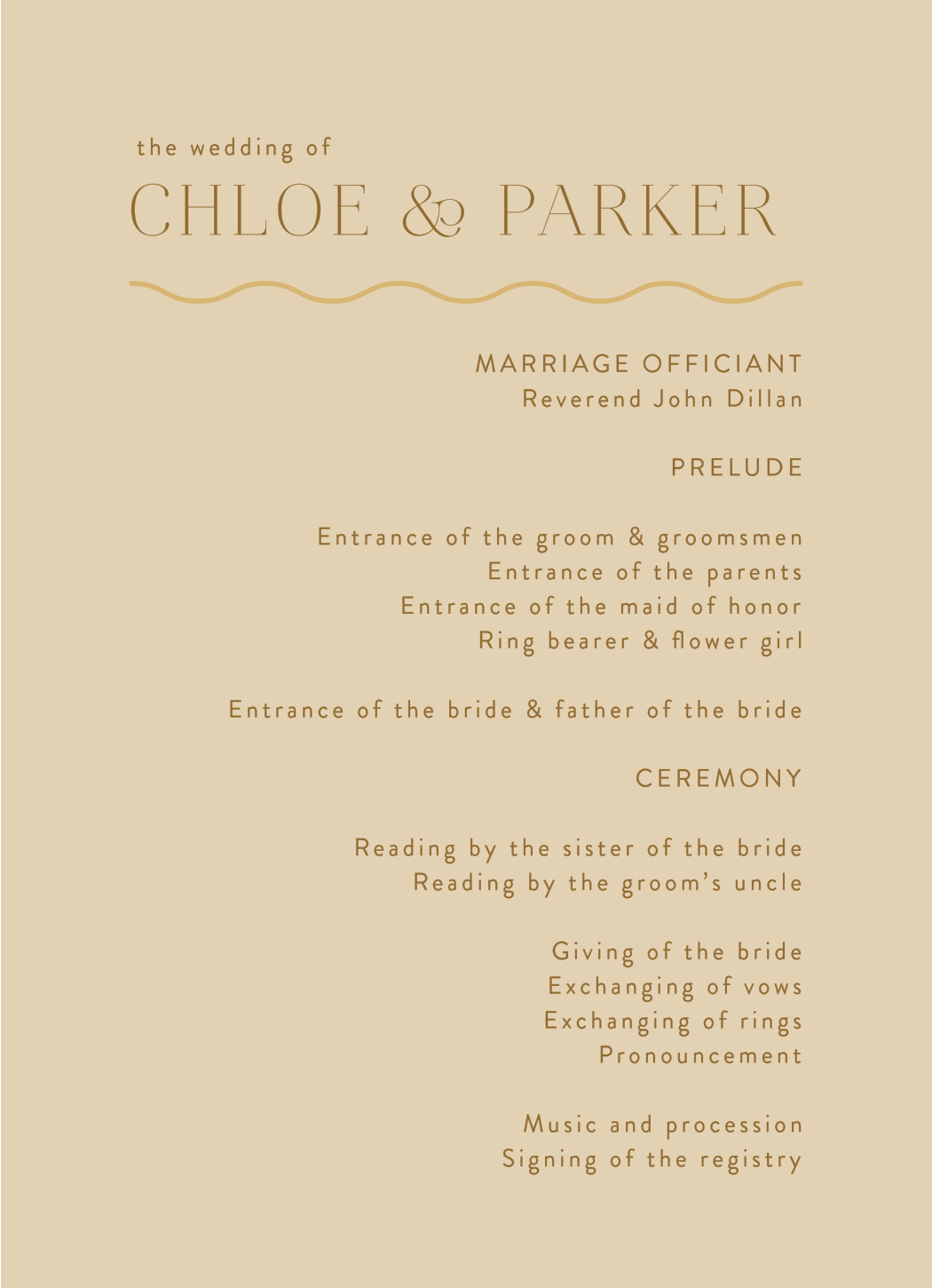 Simple Wave Wedding Arch Programs by Basic Invite