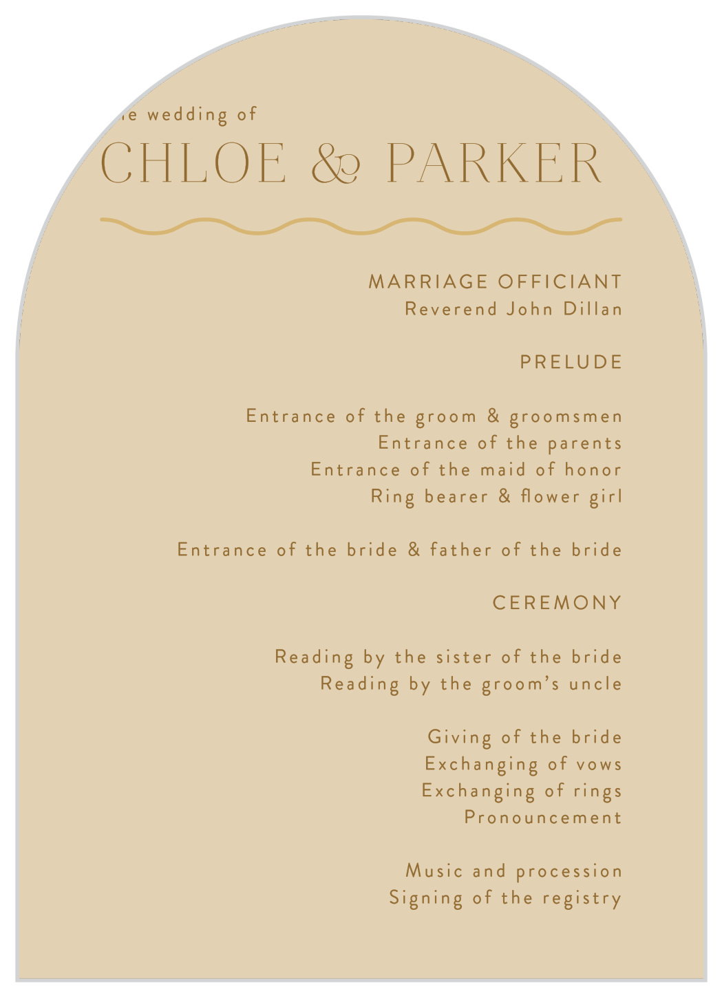 Simple Wave Wedding Arch Programs by Basic Invite