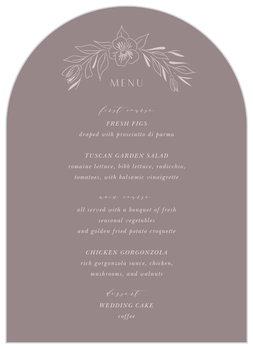 Wreath of Florals Wedding Arch Menus by Basic Invite