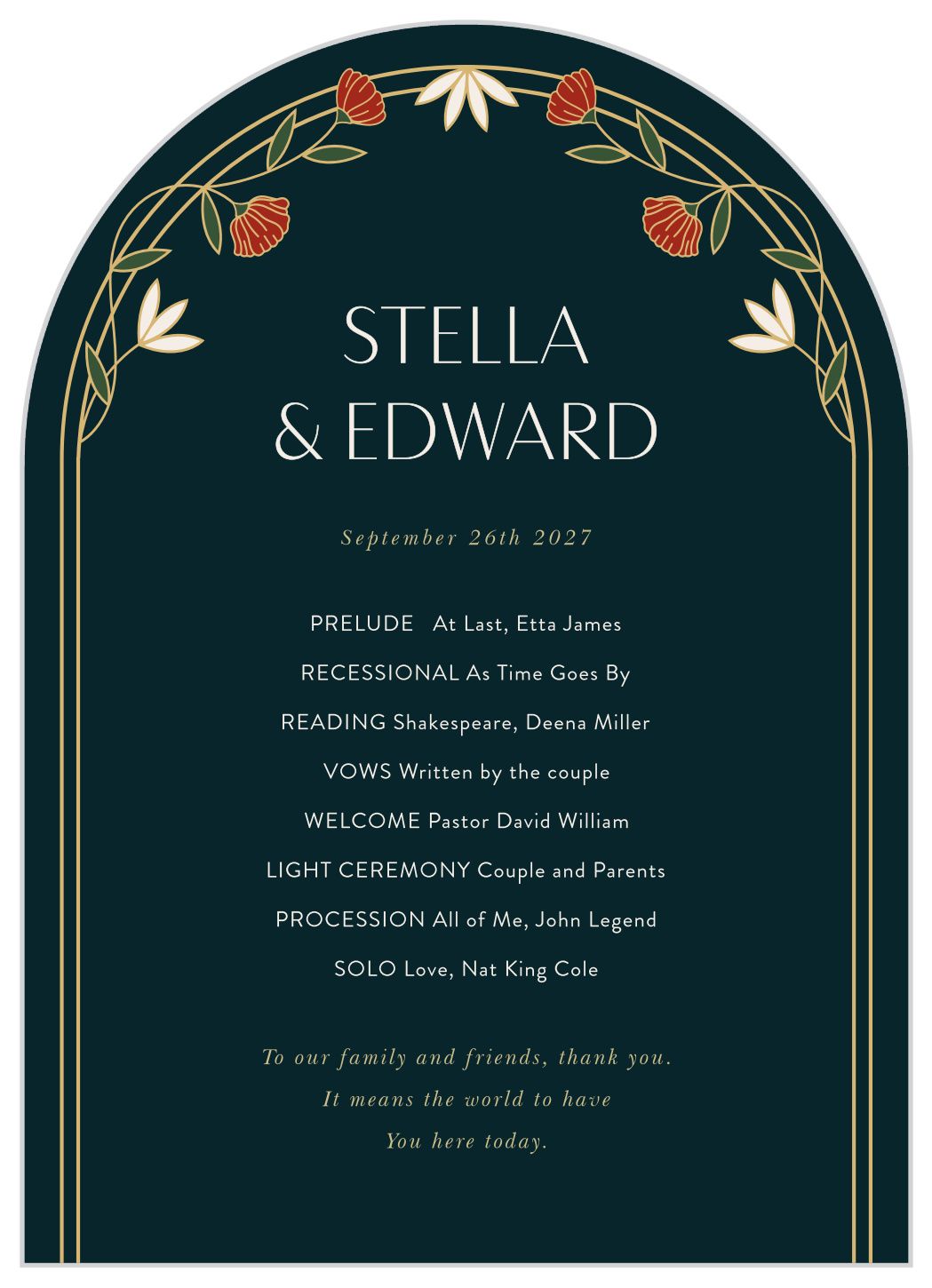 Deco Poppies Wedding Arch Programs by Basic Invite