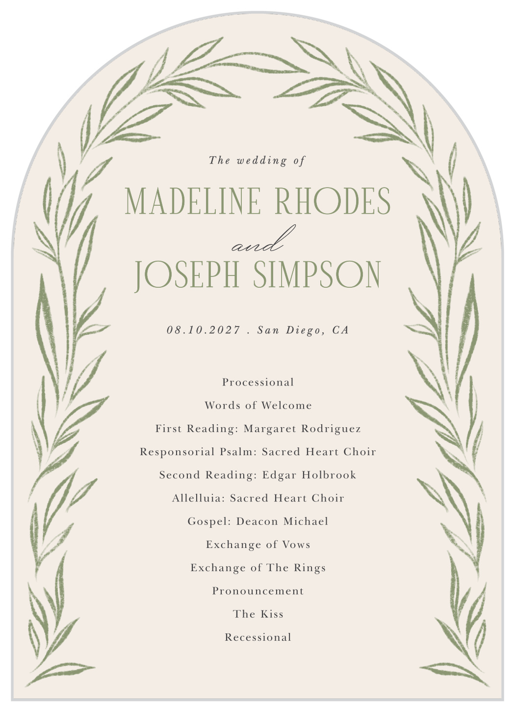 Charming Foliage Wedding Arch Programs by Basic Invite