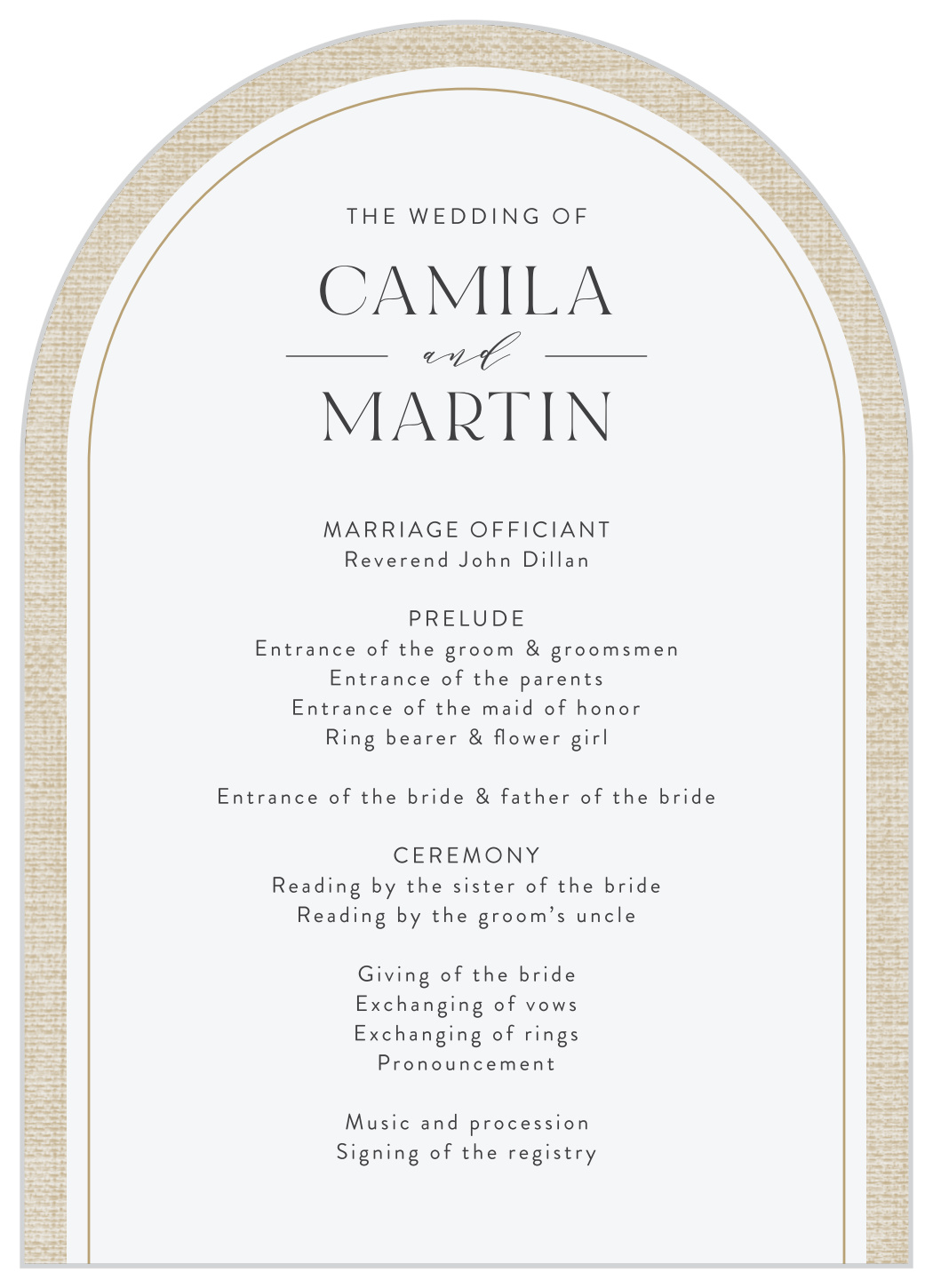 Timeless Elegance Wedding Arch Programs by Basic Invite