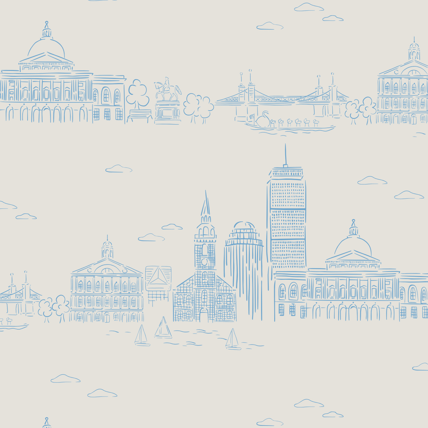 Boston Sketch Peel And Stick Removable Wallpaper | Love vs. Design