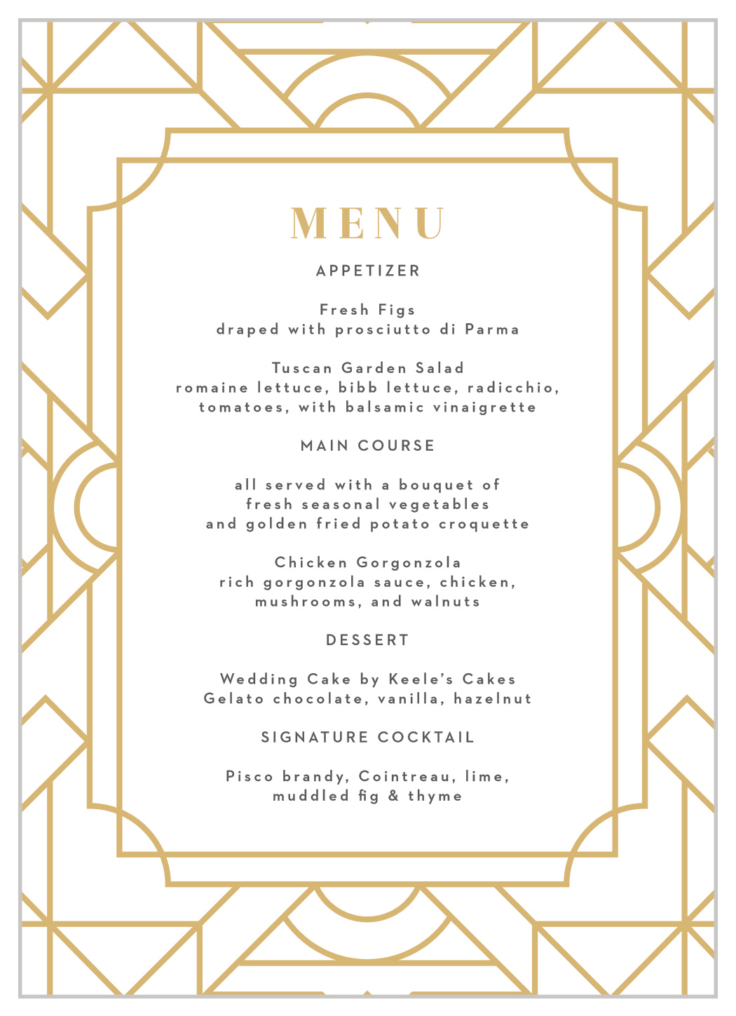 Art Deco Wedding Menus by Basic Invite