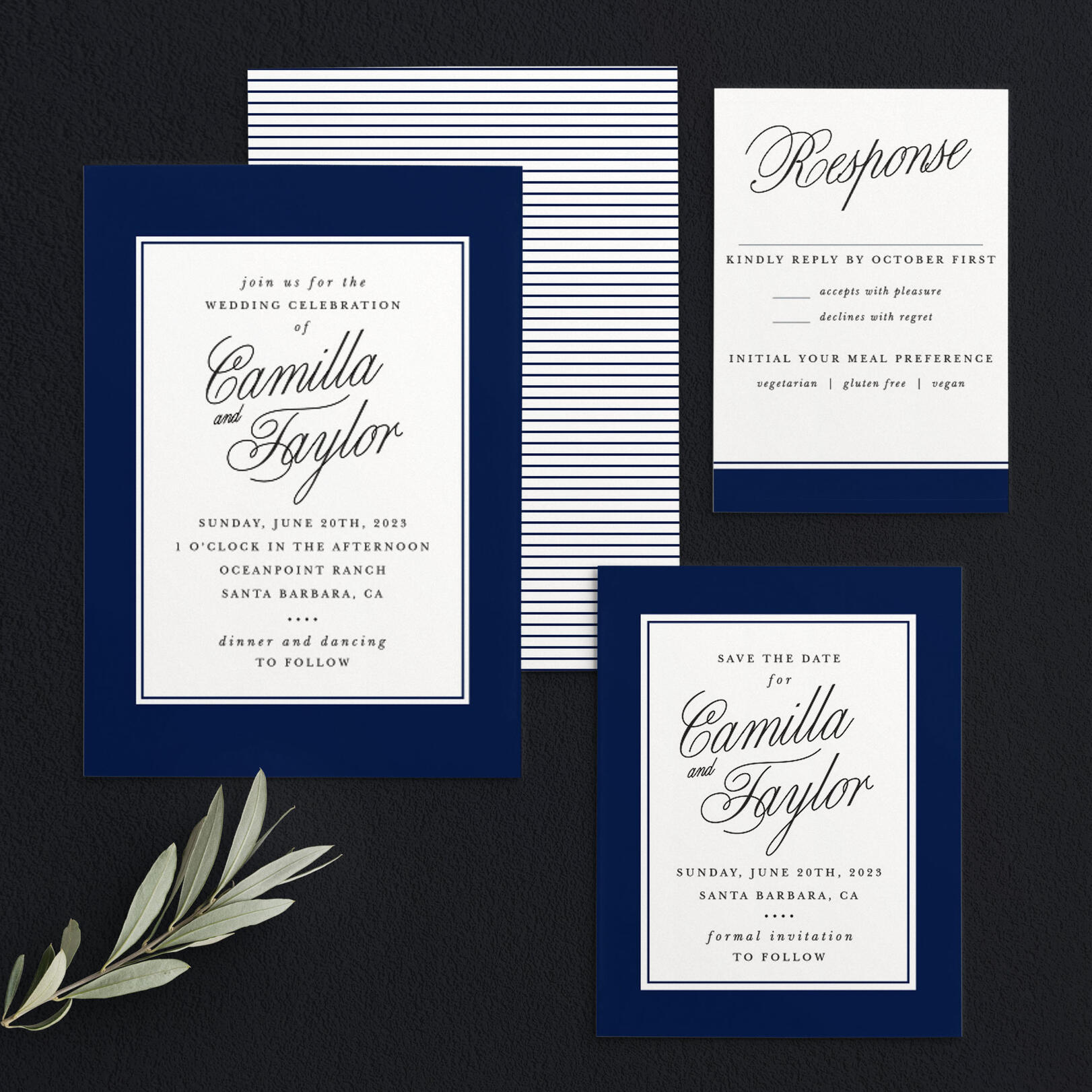 Calligraphic Slant Response Cards by Basic Invite