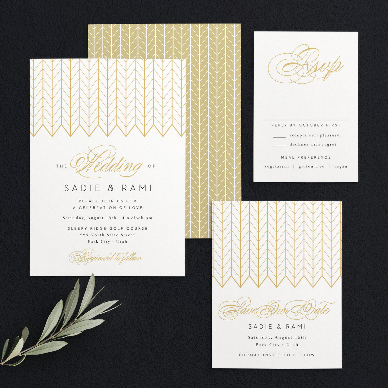 Glamorous Chevron Wedding Invitations by Basic Invite