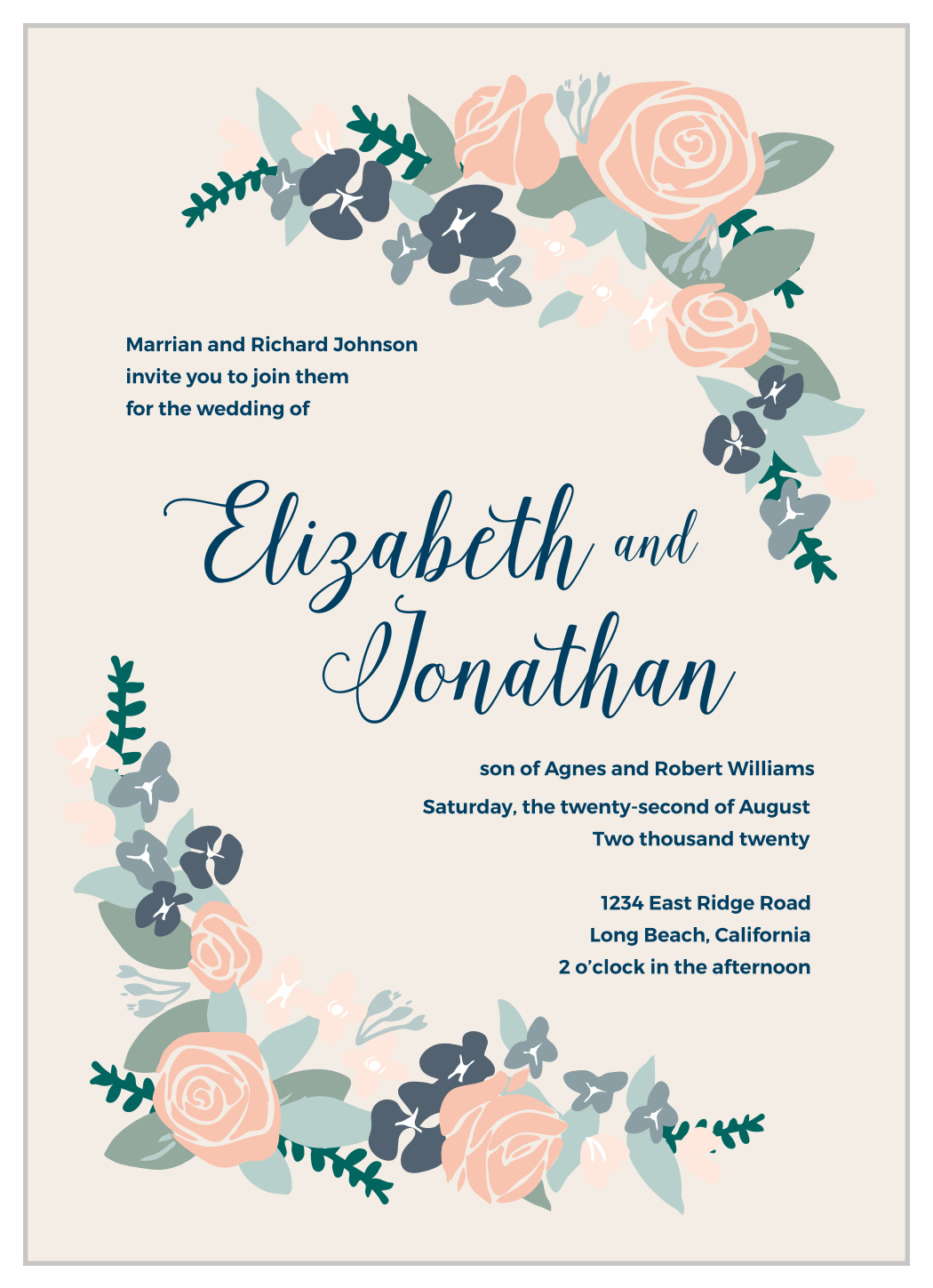Illustrated Corner Wreath Wedding Invitation
