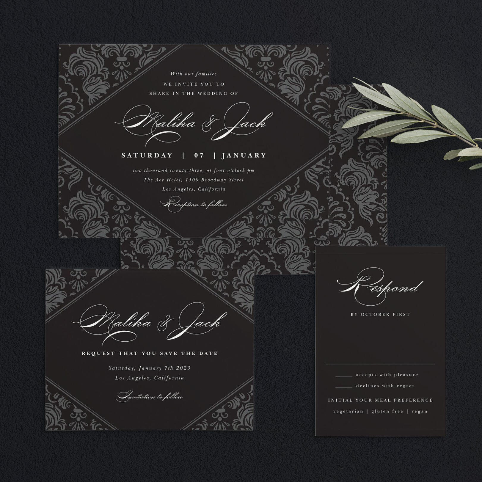 Formal Damask Response Cards by Basic Invite