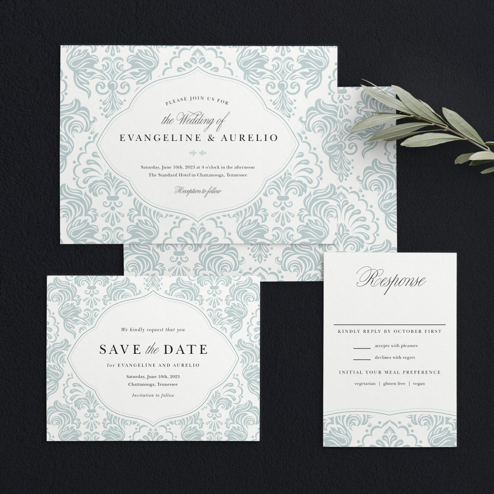 Timeless Damask Response Cards by Basic Invite