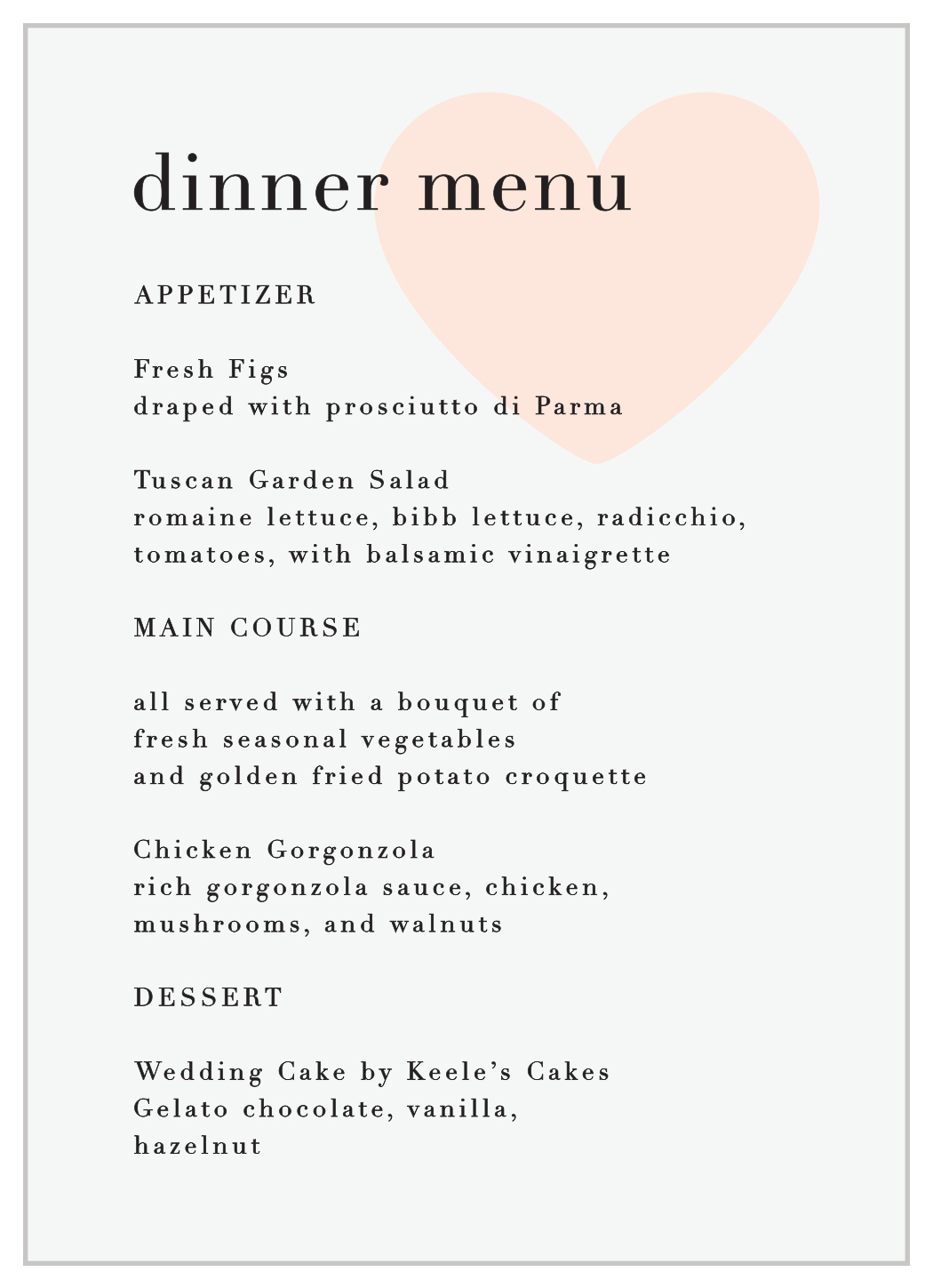Heart to Heart Wedding Menus by Basic Invite
