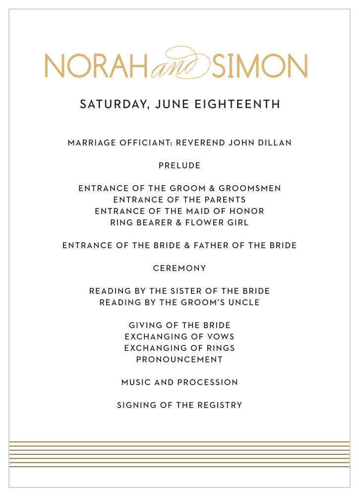 Deco Type Foil Wedding Programs by Basic Invite