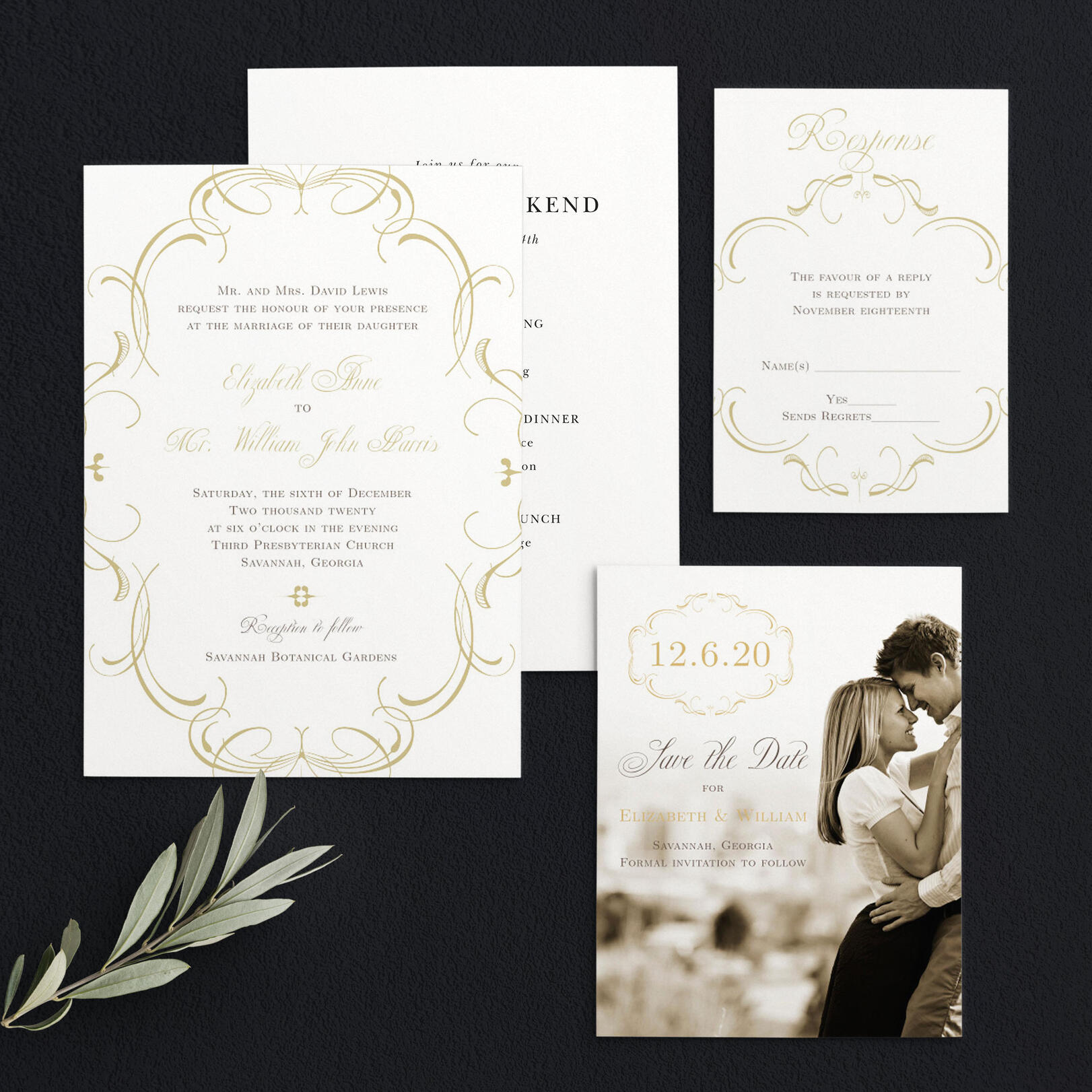 Flourish Charm Foil Wedding Invitation