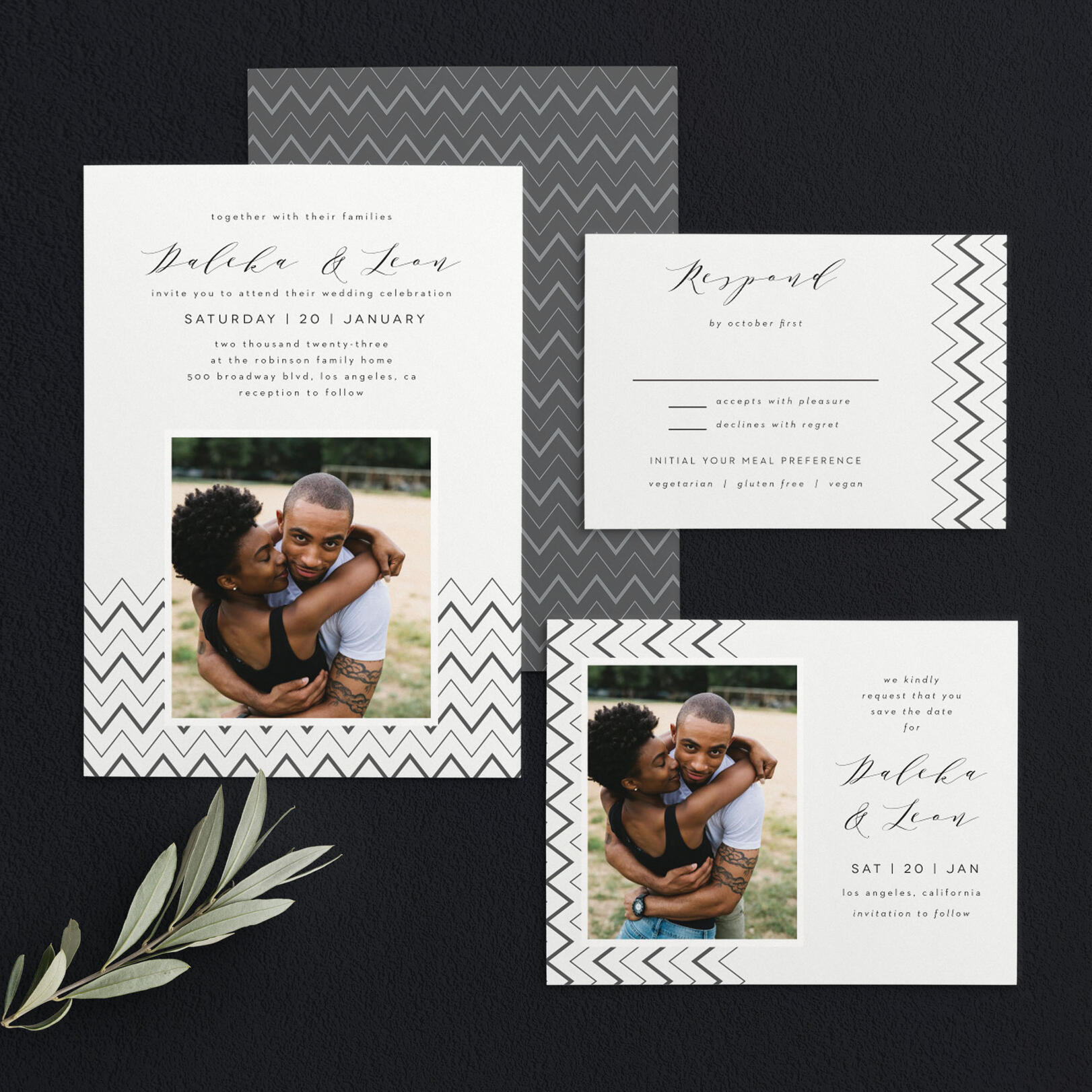 Chevron Ornamental Frame Response Cards by Basic Invite