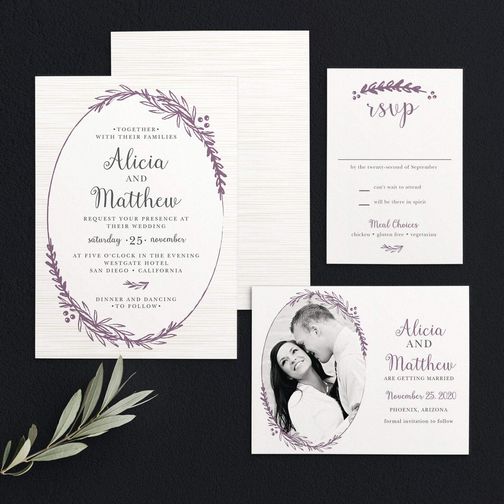 Delicate Laurel Wedding Invitations