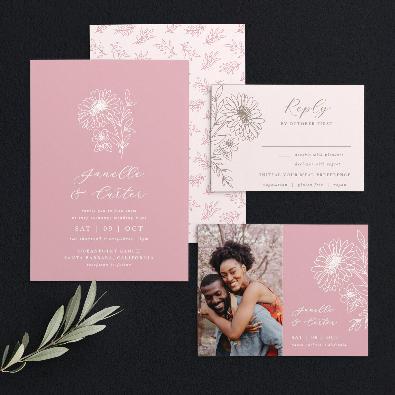 Elegant Gerber Daisy Save the Date Cards by Basic Invite