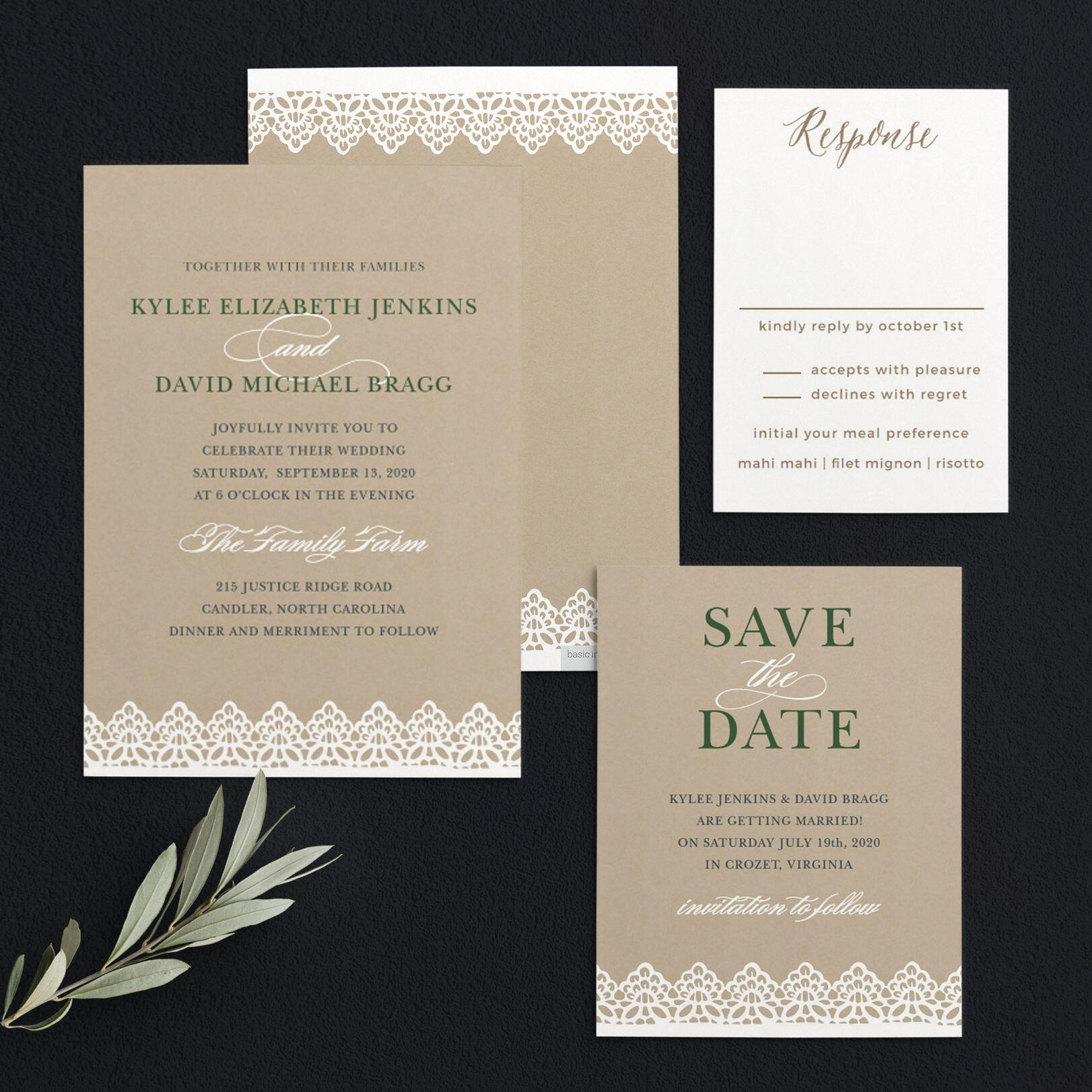 Rustic Lace Response Cards by Basic Invite