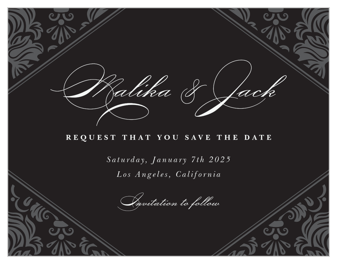 Formal Damask Save the Date Cards by Basic Invite