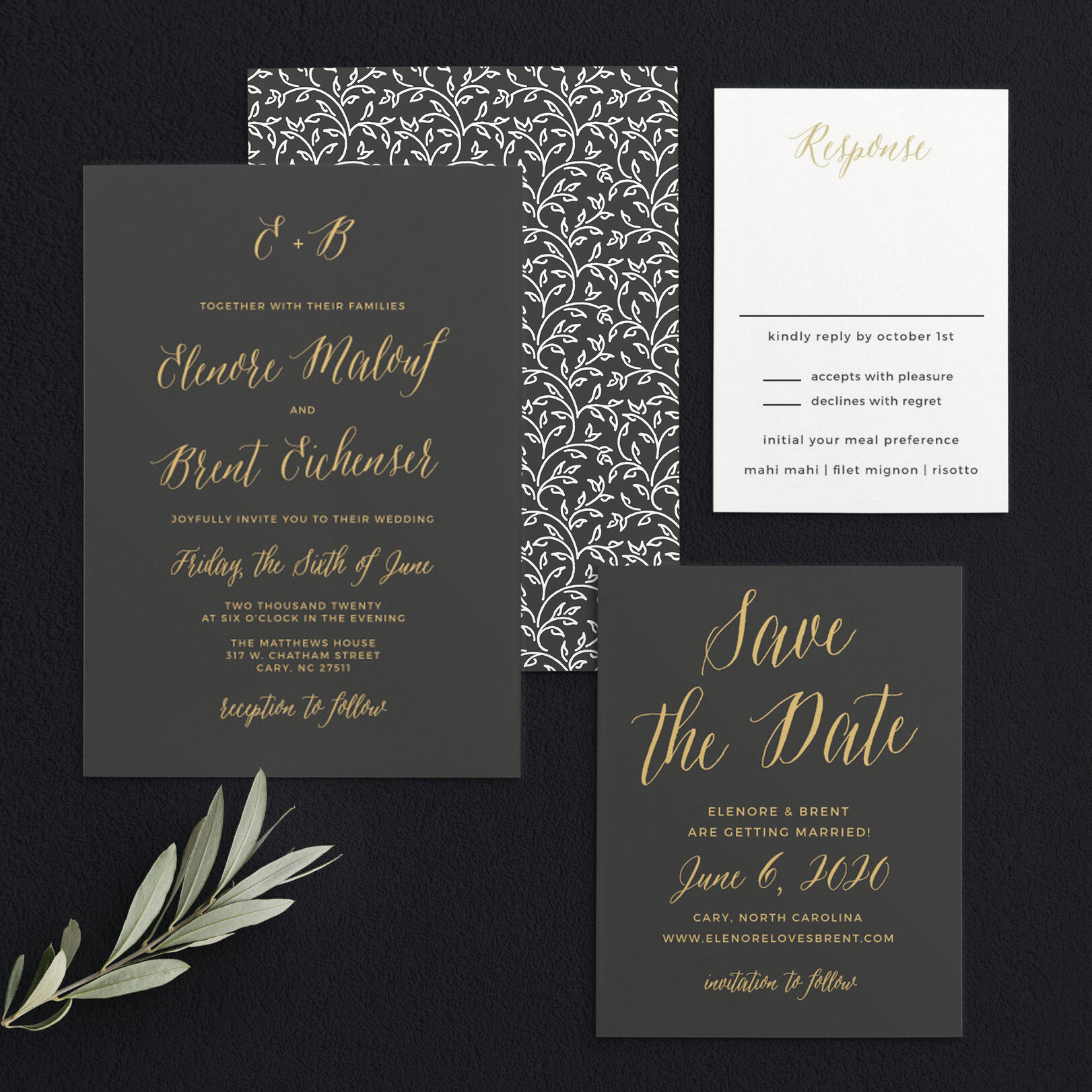 Rustic Script Foil RSVP Cards by Basic Invite