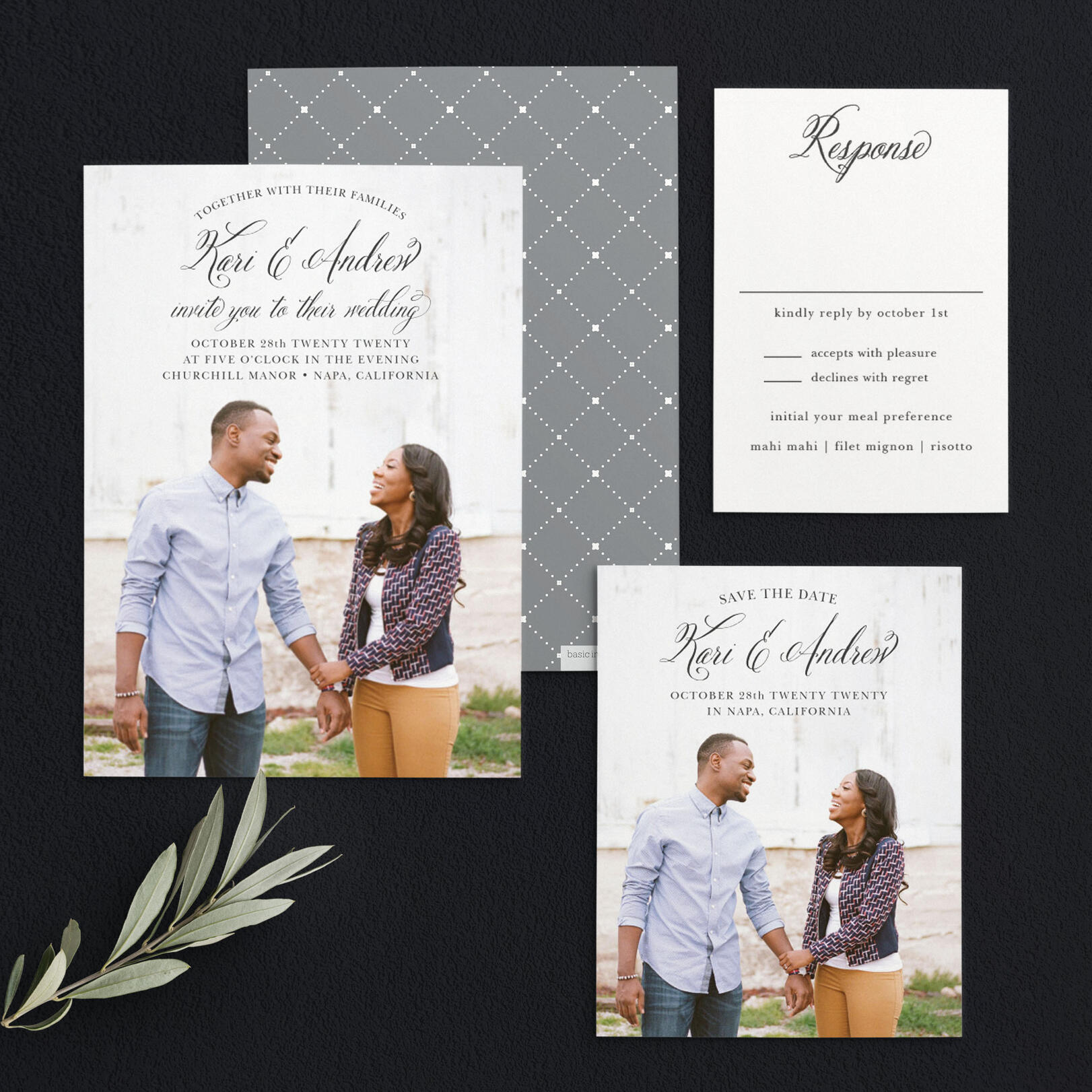 Timeless Script Save the Date Cards by Basic Invite
