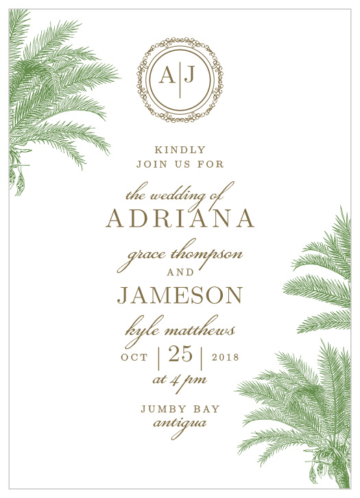 Caribbean Palm Foil Wedding Invitations by Basic Invite