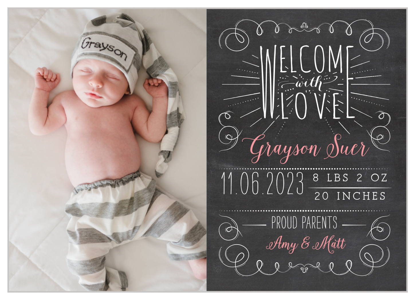 Chalkboard Love Birth Announcements by Basic Invite