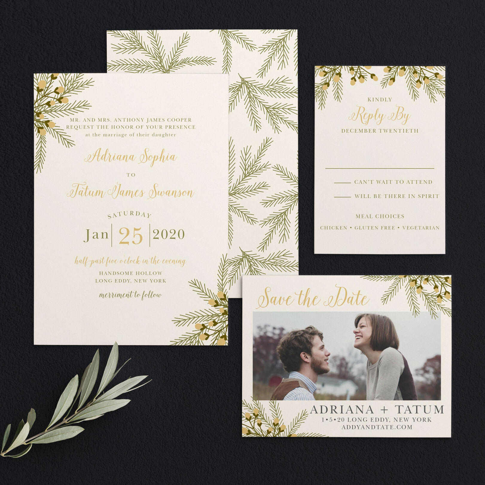 Pine Berries Foil Wedding Invitations by Basic Invite